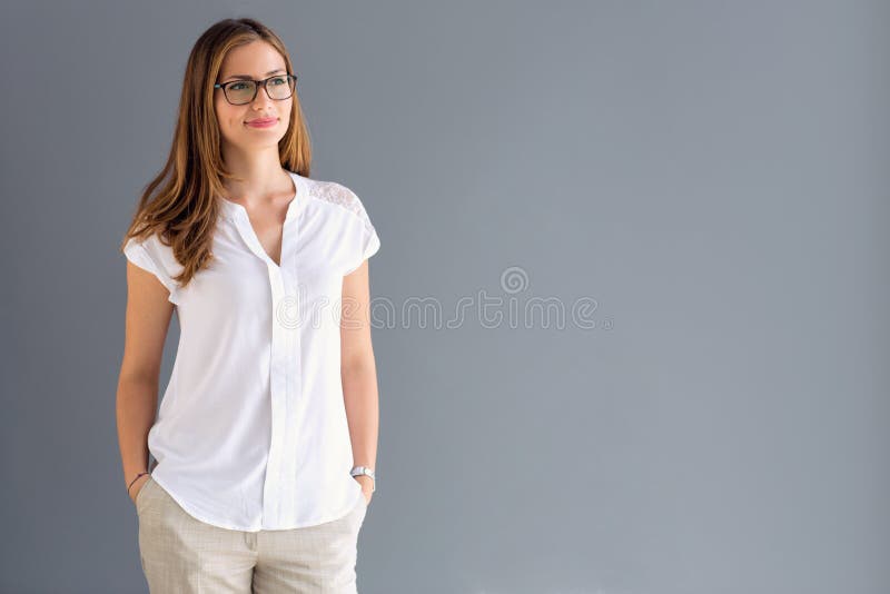 Young Brunette Model Standing Stock Image - Image of looking ...