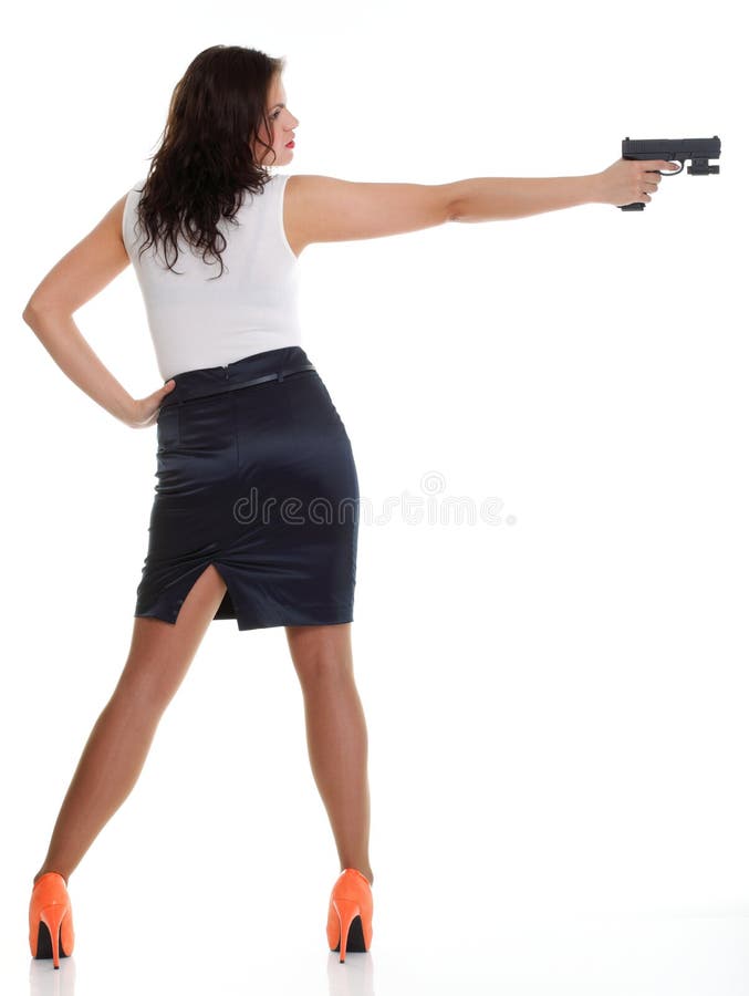 Woman with Pistol Pointing on Her Head of Another Woman Stock Image ...