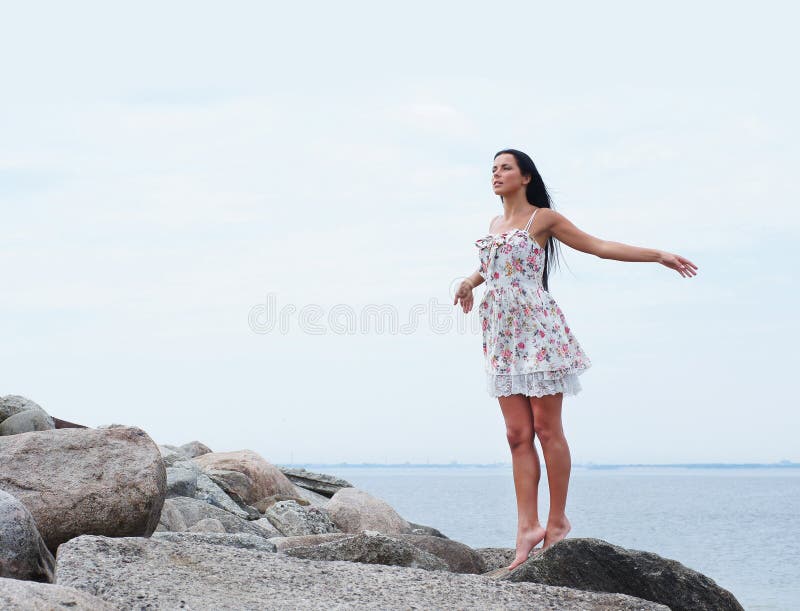A Collage of Images with Young Women on the Sea Stock Photo - Image of ...