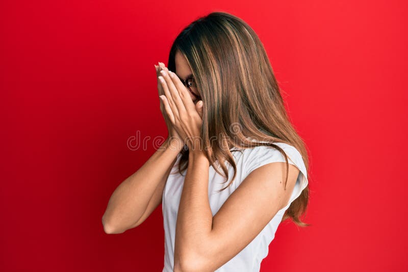 Young Brunette Woman Wearing Casual Clothes And Glasses With Sad