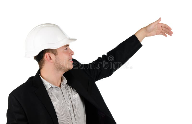 Young Builder, Architect or Engineer Pointing Stock Image - Image of ...