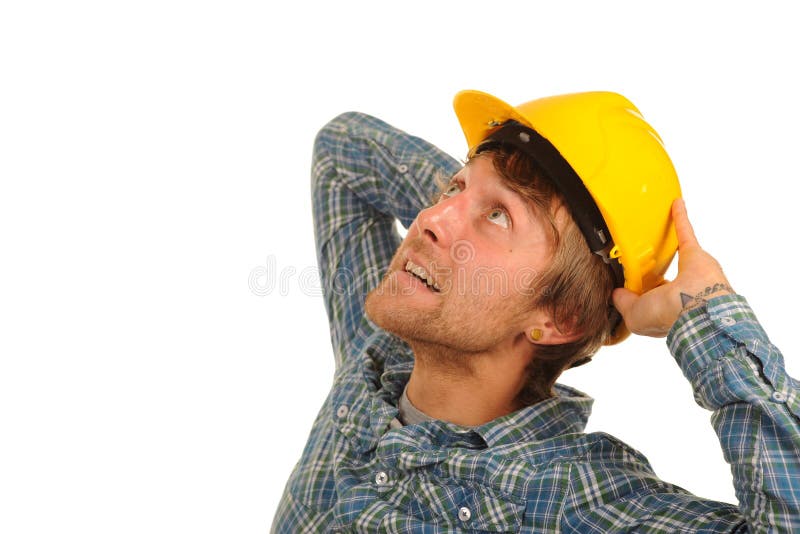 Young builder looking up stock image. Image of labourer - 21878659