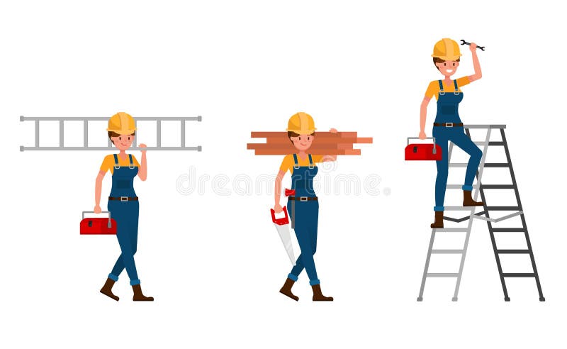 Builder Woman Build a Brick Wall Stock Vector - Illustration of ...