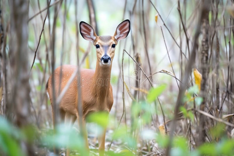 Young Bushbuck Standing Alert in the Underbrush Stock Illustration ...