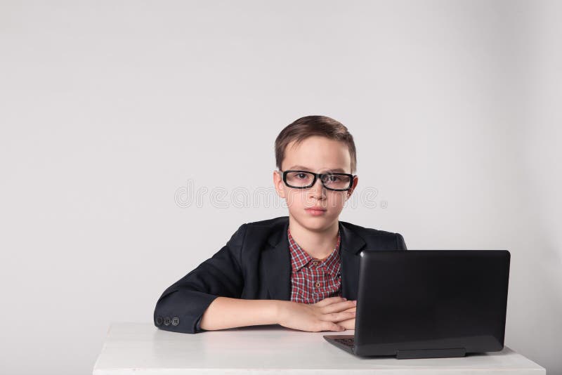 Young Business Boy Working at the Laptop Stock Image - Image of ...