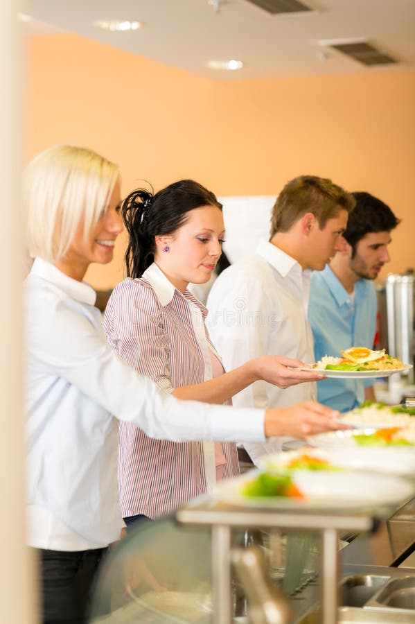 Young Business Colleagues Queue Canteen Lunch Stock Photo - Image of ...