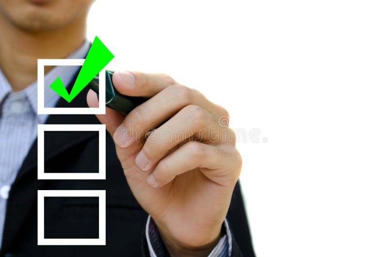 Young Business Hand with Pen Mark the Check Boxes. Stock Image - Image ...