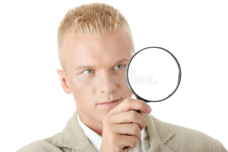 Man and magnifier stock photo. Image of exploration, business - 13232284