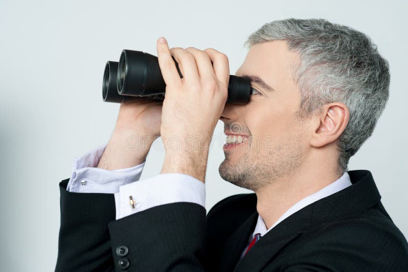 Young Business Man with Binocular Stock Image - Image of binocular ...