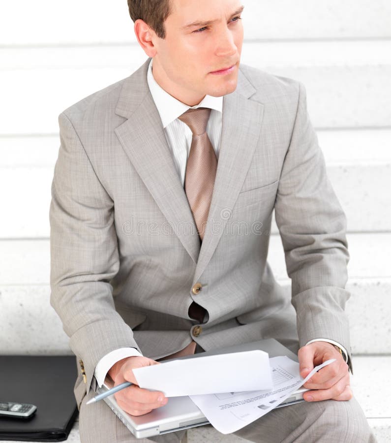 Young Business Man Doing Paper Work Stock Image - Image of body, male ...