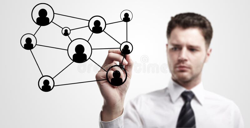 Man Drawing a Global Network on World Map Stock Photo - Image of ...