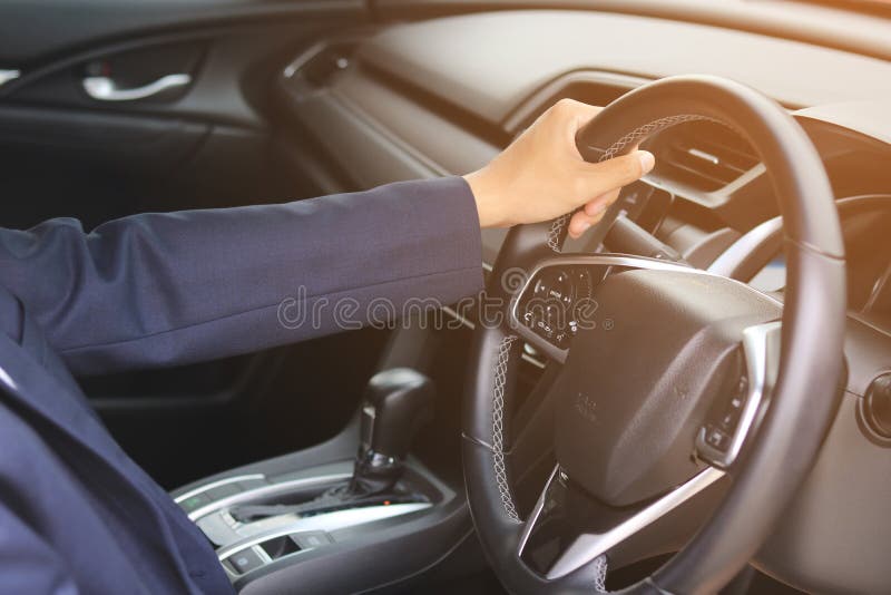 Young Business Man Driving in the Modern Car Stock Photo - Image of ...