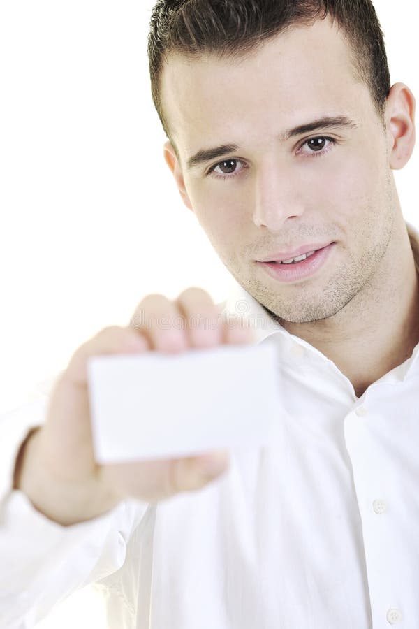 Young Business Man with Empty Card Isolated Stock Image - Image of ...