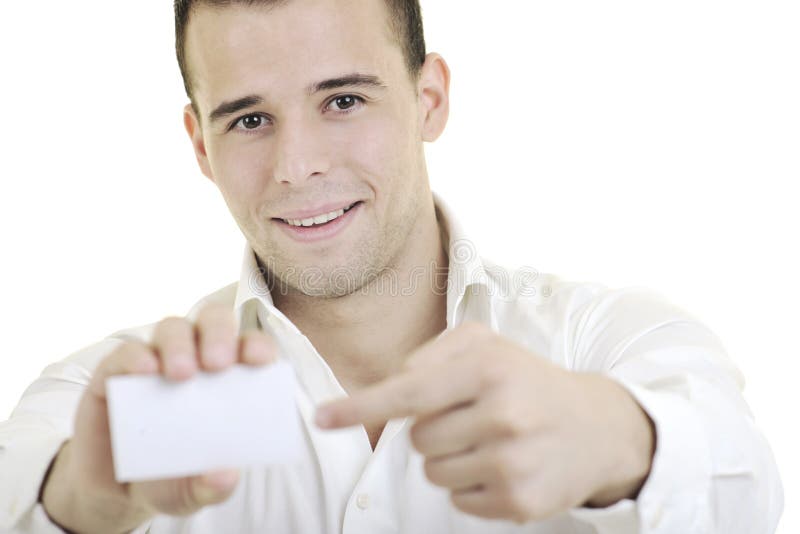 Young Business Man with Empty Card Isolated Stock Image - Image of ...