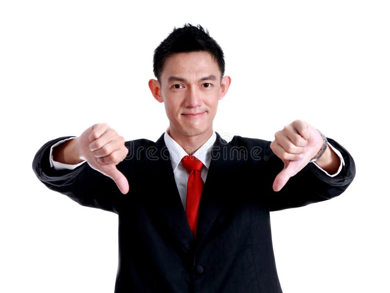 Young Business Man Going Thumb Down, Isolated on White Stock Photo ...