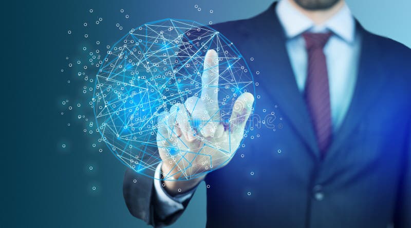 Young Business Man Hand Global Network Connection Stock Photo - Image ...