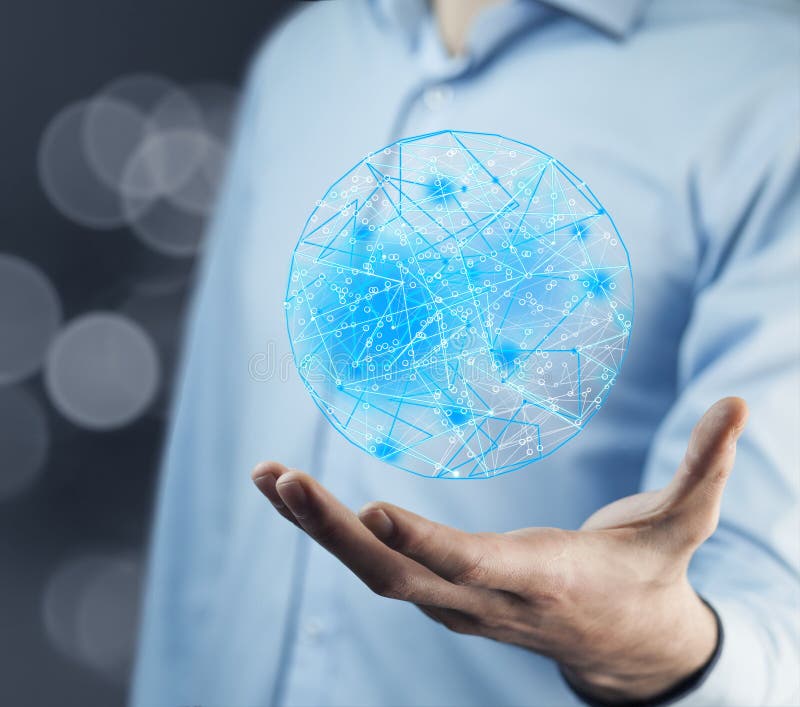 Young Business Man Hand Global Network Connection Stock Image - Image ...
