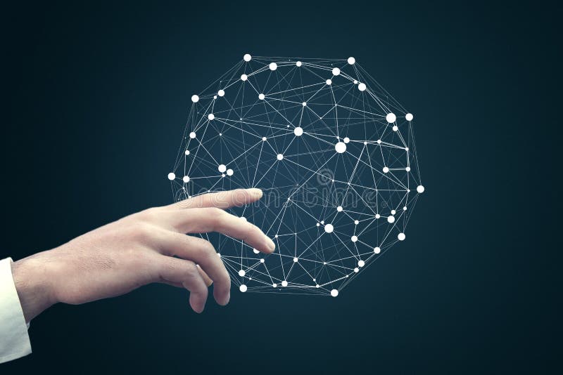 Young Business Man Hand Global Network Connection Stock Photo - Image ...