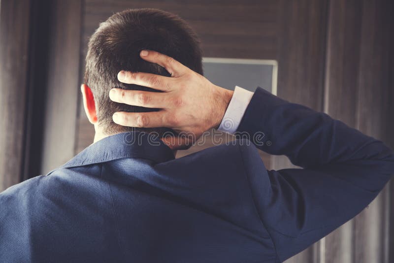 Man hand in neck stock photo. Image of handsome, stress - 142974060