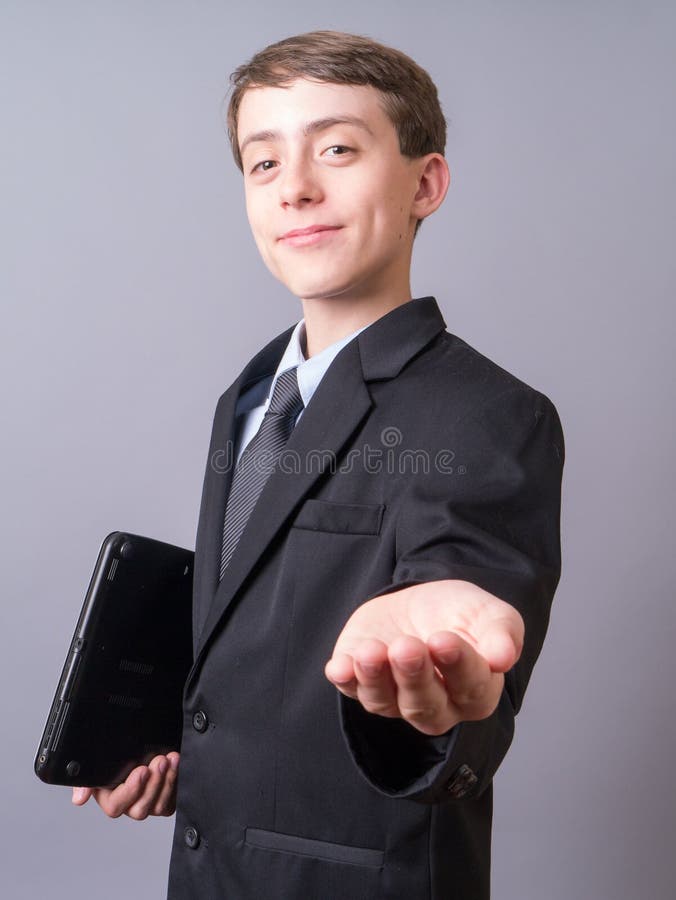 Young Business Man with Hand Out Stock Image - Image of agent, commerce ...