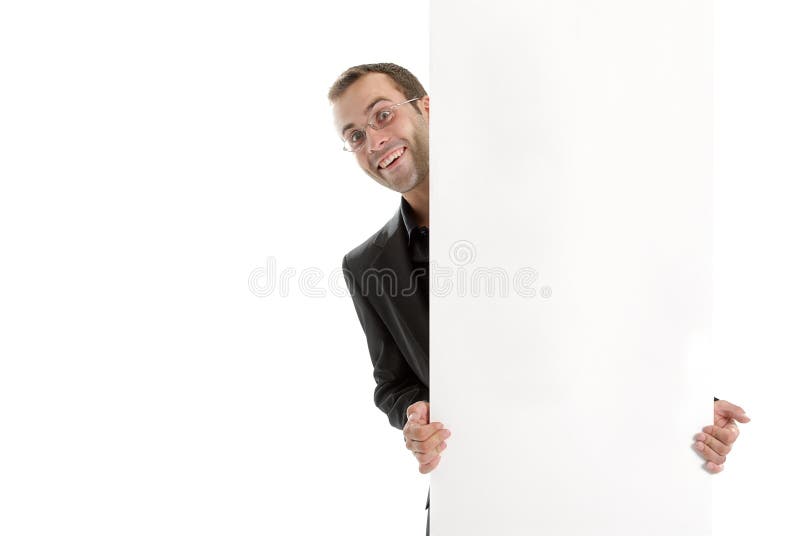 Young Business Man Hiding Behand an Add Space Stock Photo - Image of ...