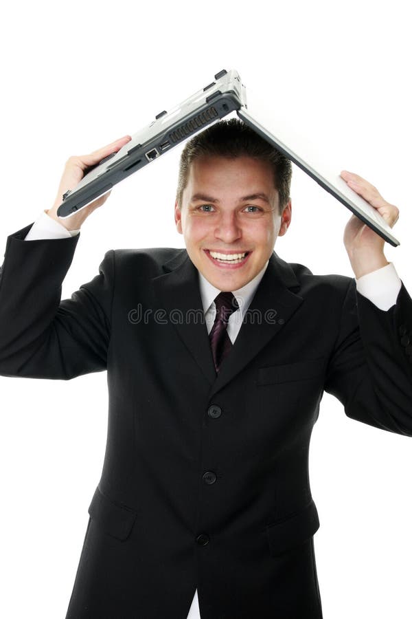 Young Business Man Holding a Laptop Computer Stock Image - Image of ...