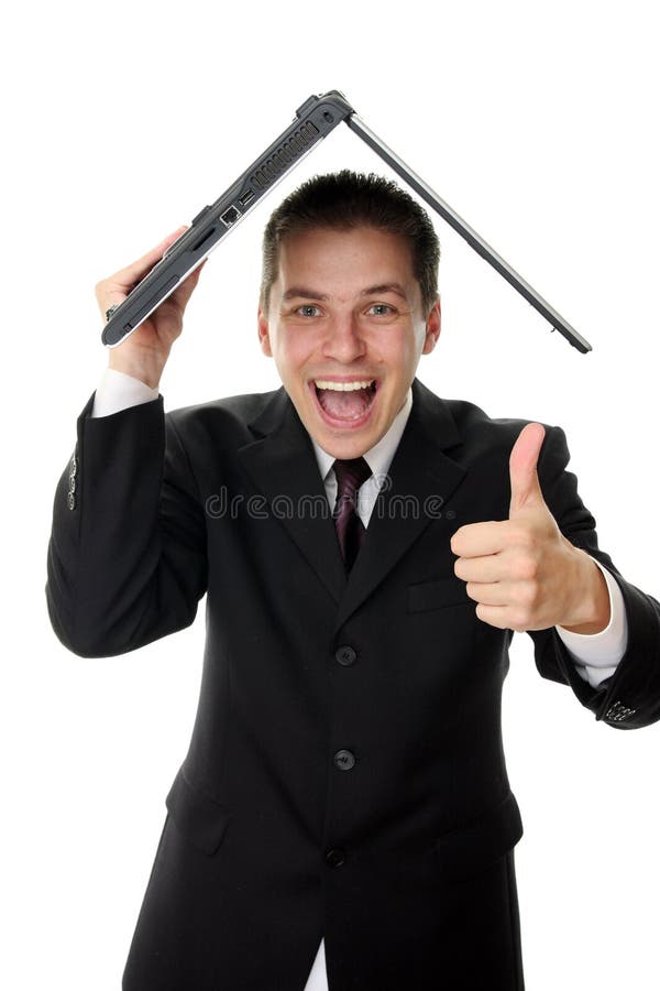 Young Business Man Holding a Laptop Computer Stock Image - Image of ...