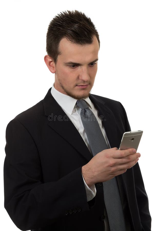 Young Business Man Holding Phone Stock Image - Image of adult, glasses ...