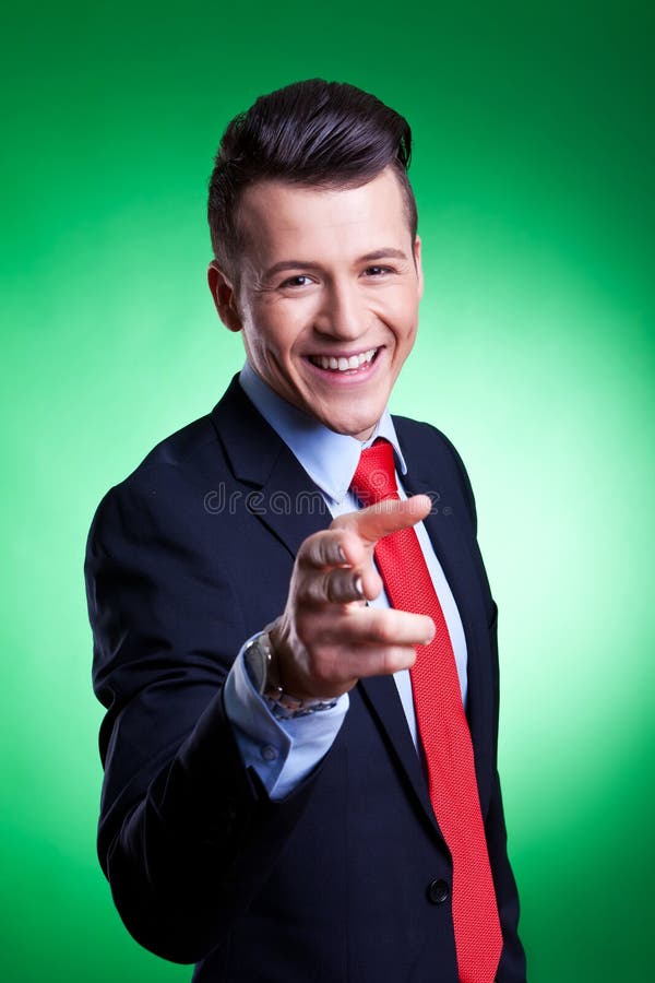 Young Business Man Points Finger Stock Image - Image of gesture ...