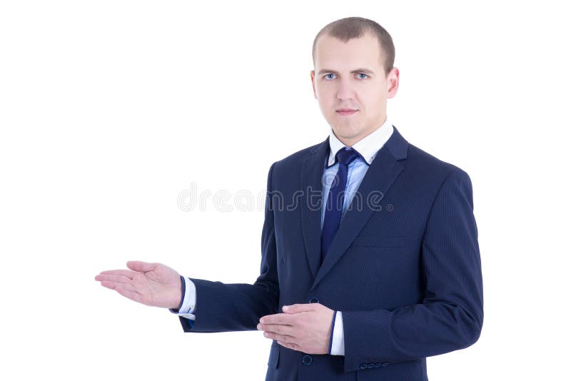 Business Man Presenting Something on His Hand Stock Photo - Image of ...