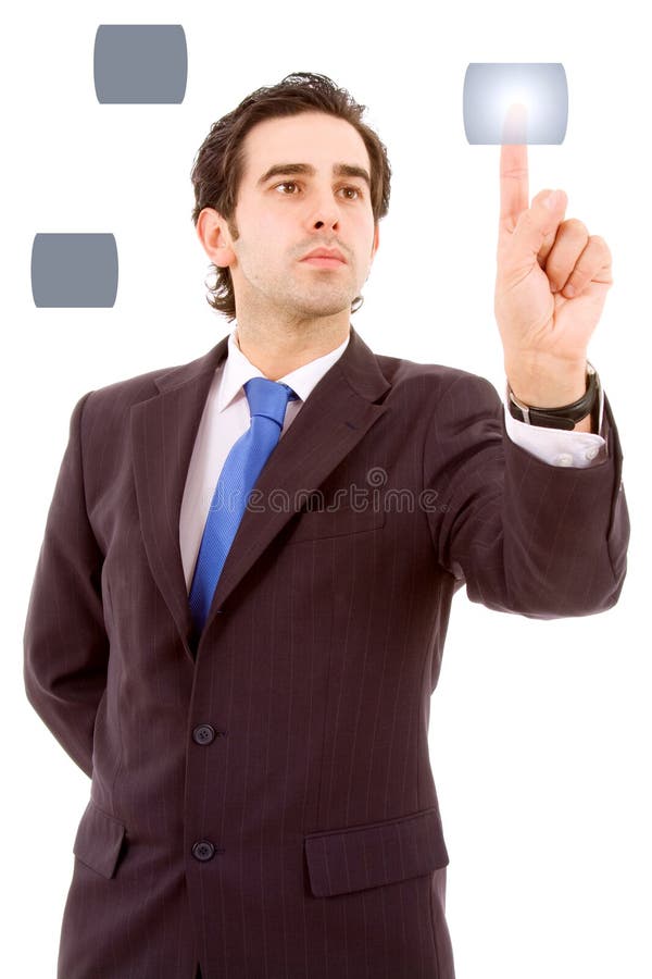 Young Business Man Pressing a Touchscreen Button Stock Photo - Image of ...