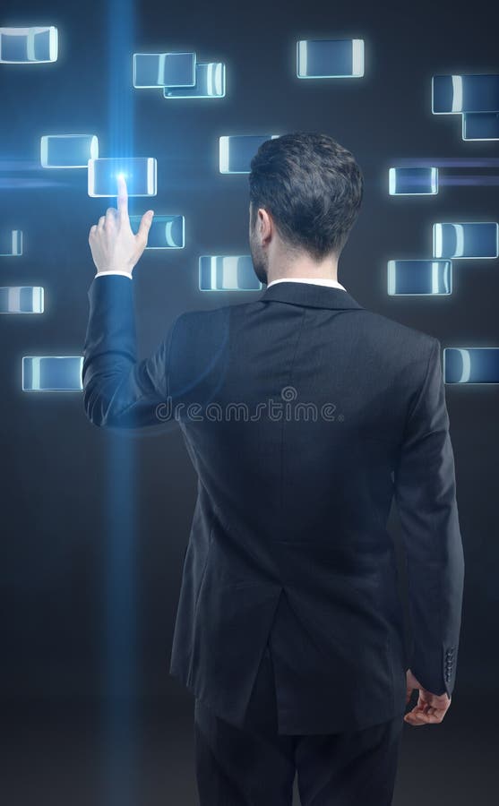 Businessman Pressing Touch Screen Button Stock Image - Image of modern ...