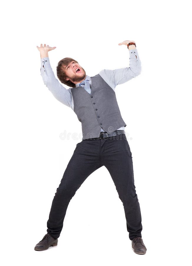 Young Business Man Pushing Something Up Stock Photo - Image of concept ...