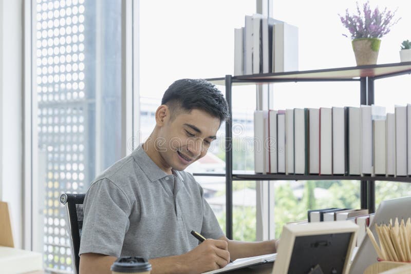Young Business Man in Shirt Working Using Computer while Sitting in ...