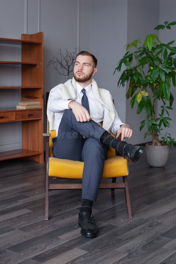 Young Business Man Sitting Indoors Stock Photo - Image of handsome ...