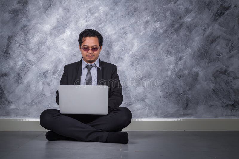 Business Man Sitting and Using Laptop Stock Image - Image of ...