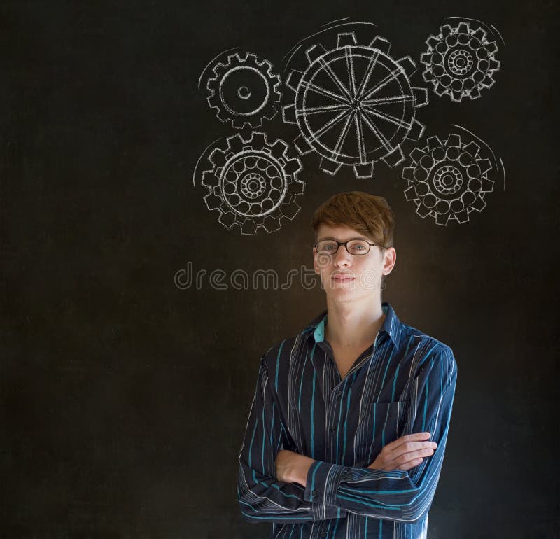 Man Thinking with Turning Gear Cogs or Gears Stock Image - Image of ...
