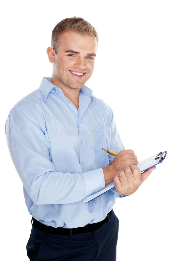 213 Young Business Man Taking Notes Isolated White Stock Photos - Free ...