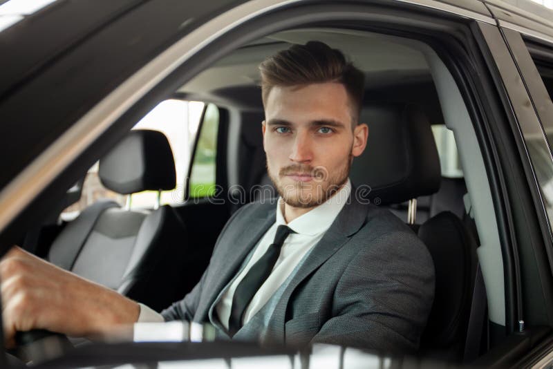 Young Business Man Test Drive New Car. Stock Image - Image of inside ...