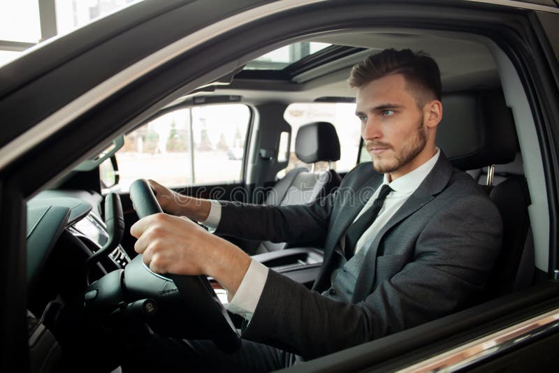Young Business Man Test Drive New Car. Stock Photo - Image of sale ...
