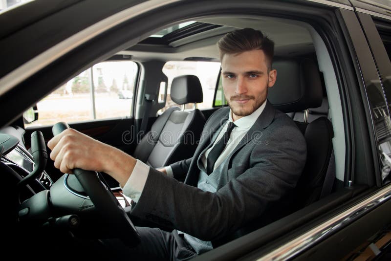 Young Business Man Test Drive New Car. Stock Image - Image of customer ...