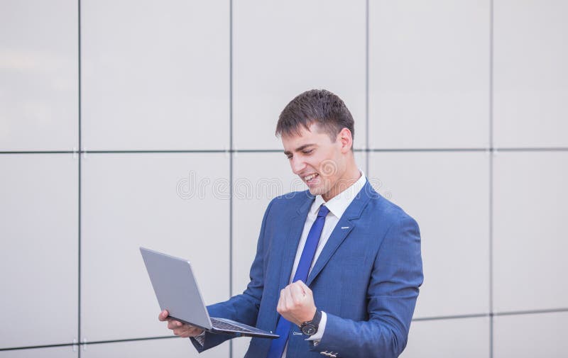 Young Business Man Think Look Up Hold Tablet Pc Stock Photo - Image of ...