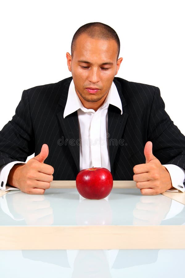 Young Business Man Thinking with Apple Stock Image - Image of health ...