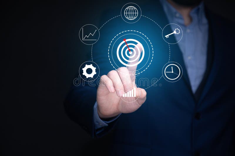 Business Man Touching Target Icon Stock Image - Image of statistics ...