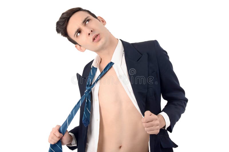Young Business Man Undressing His Suit Pulling His Tie Stock Image