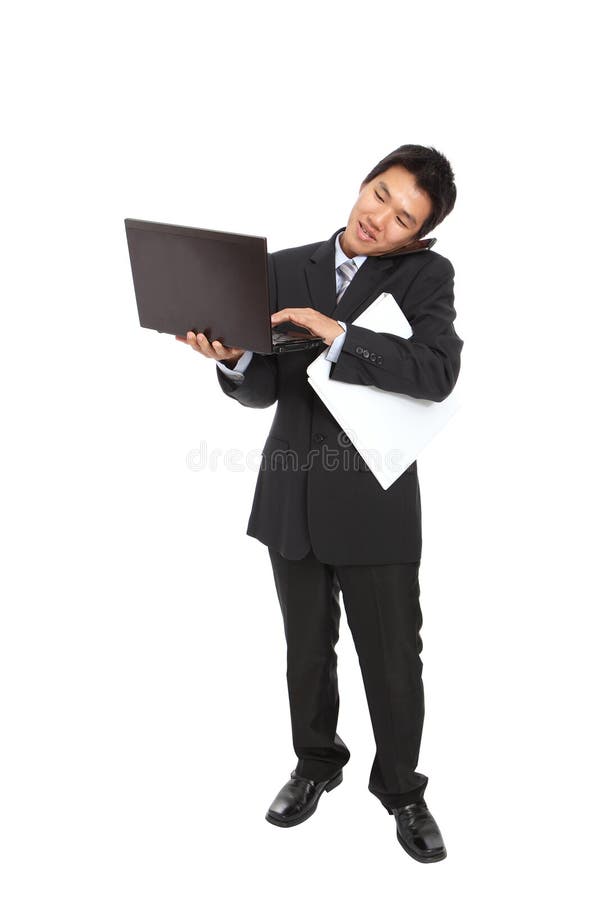 Young Business Man Using Notebook Isolated Stock Image - Image of face ...