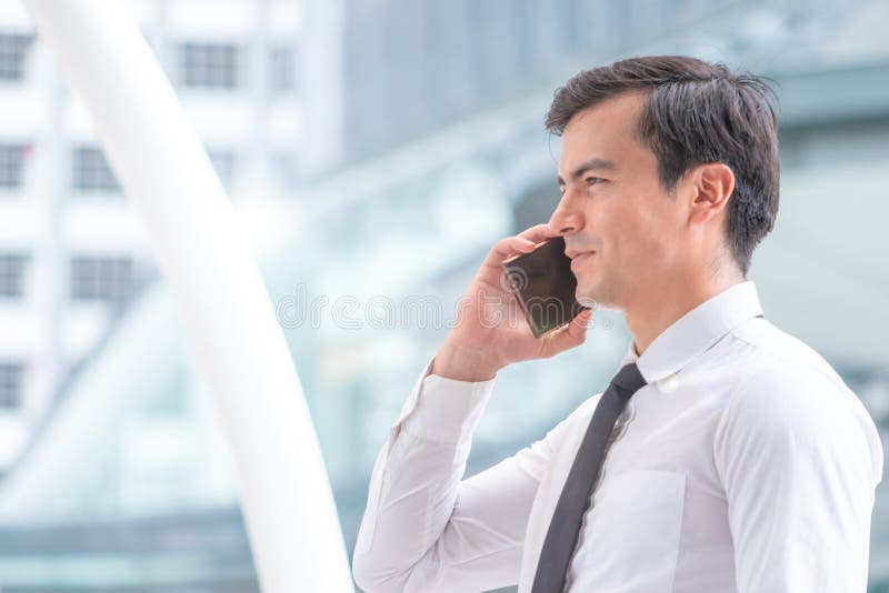 Business Man Man Using Telephone in Modern City Stock Image - Image of ...