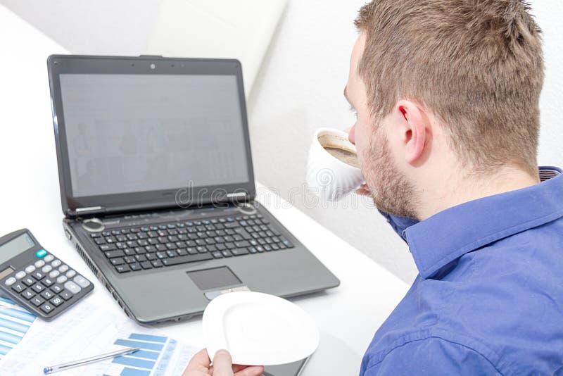 Young Business Man Work in Modern Office on Computer Stock Photo ...