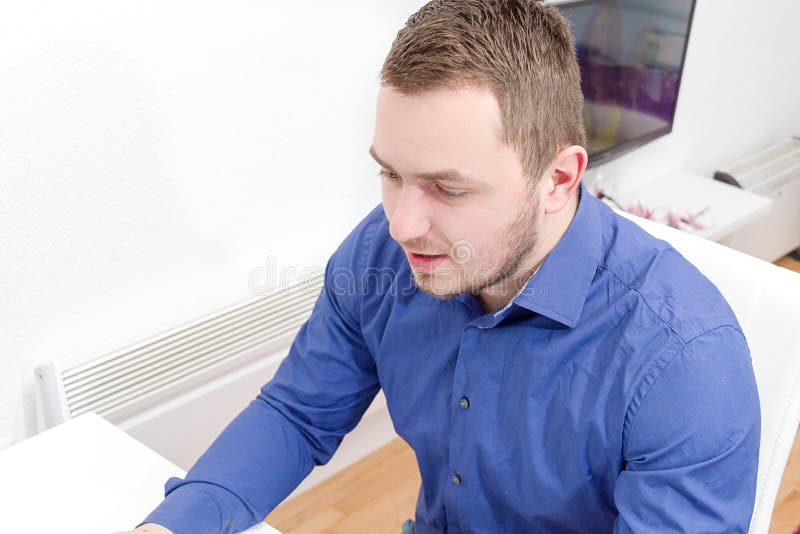 Young Business Man Work in Modern Office on Computer Stock Image ...