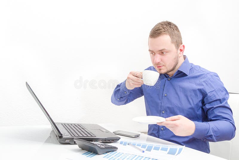 Young Business Man Work in Modern Office on Computer Stock Photo ...